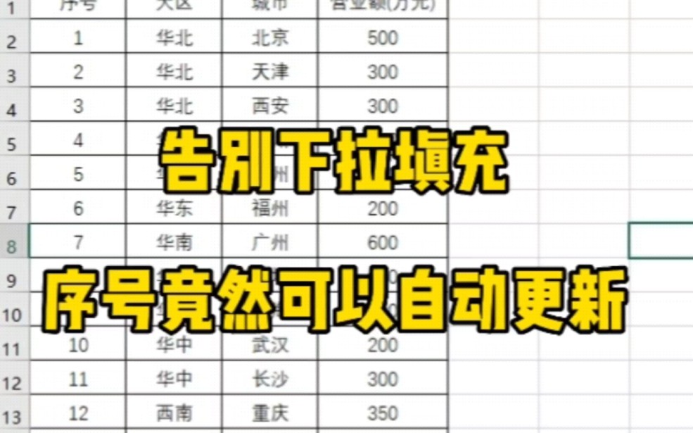 Excel序号别再手动下拉填充了,这样操作自动更新