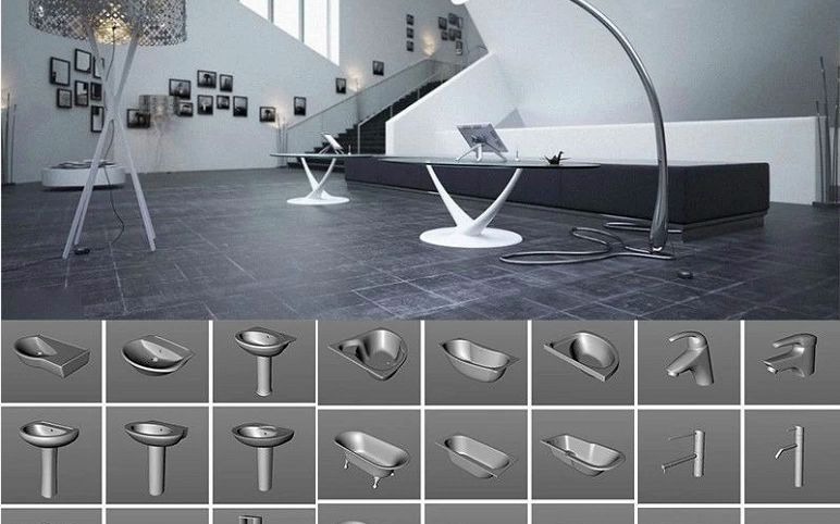 114个浴室卫生间设施C4D模型合集马桶洗手盆水龙头橱柜牙刷