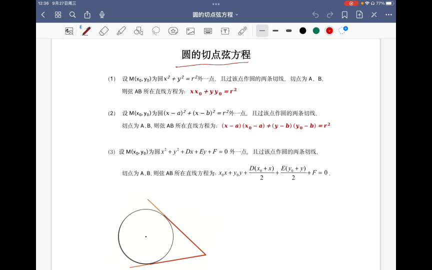2023秋 圆的切点弦方程(公式推导+典例)