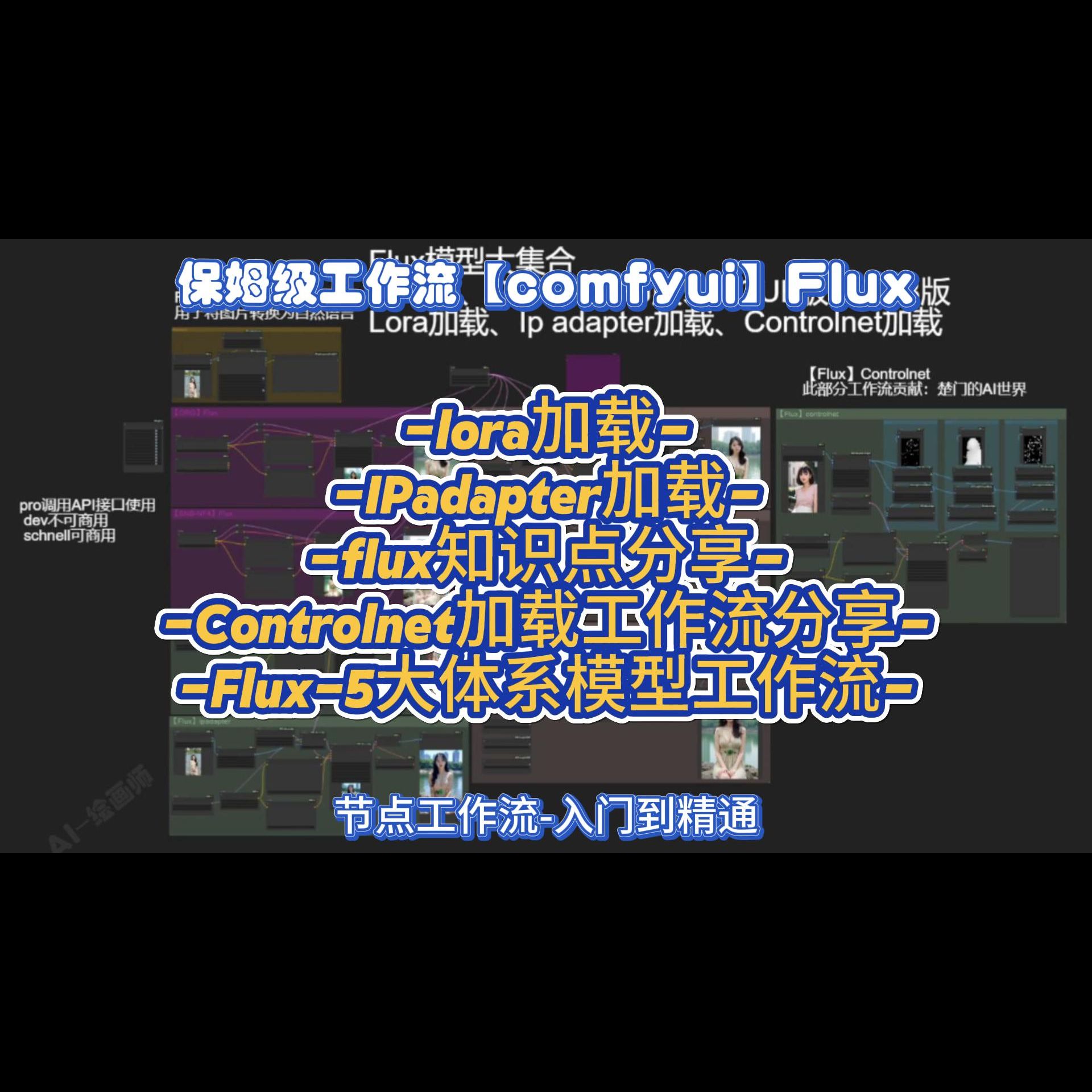 保姆级工作流【comfyui】Flux-5大体系模型工作流、lora加载、IP...