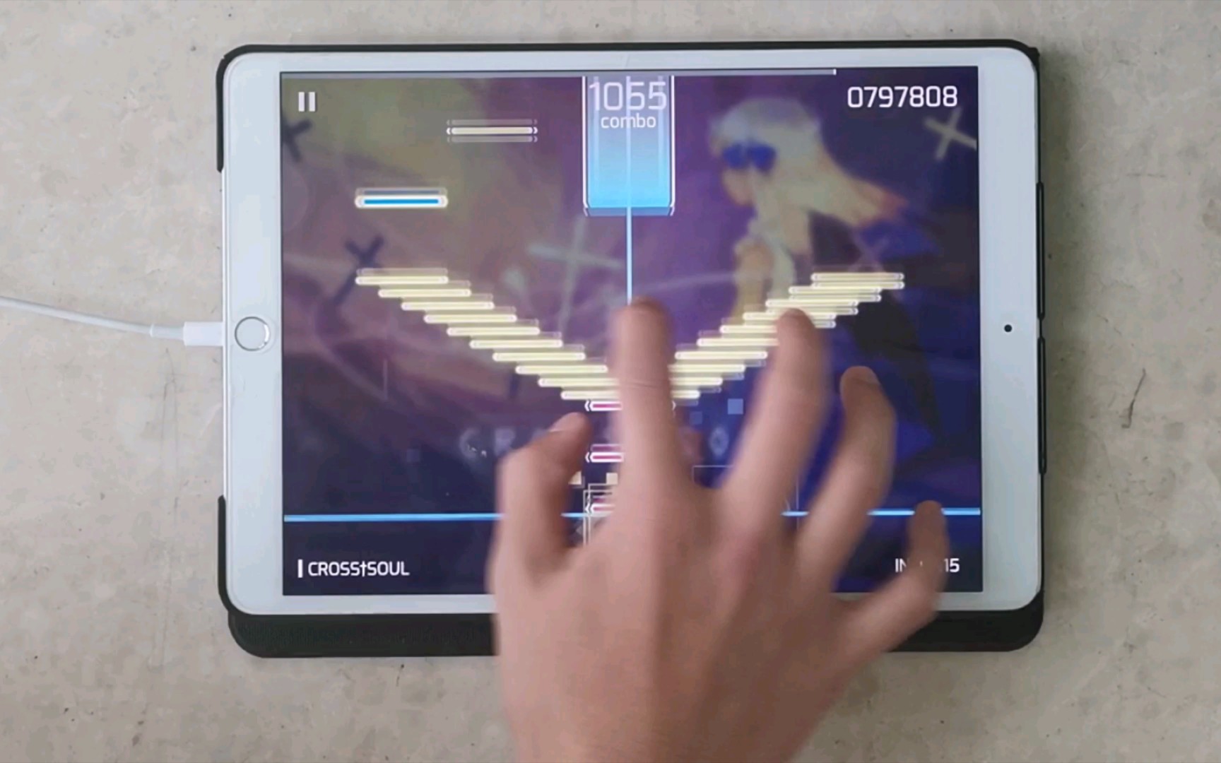 【单手次位全连】phigros cross+soul lv.15 单手 Full combo!