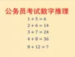 数字推理找规律:1+5=6,2+6=14,3+7=24,则8+12=?你会么?