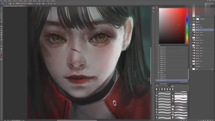 《PS板绘过程》极致倍数10分钟带你走完如何 角色上色 脸部刻画!