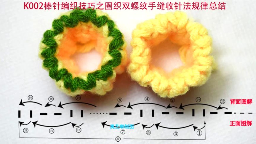 K002棒针编织技巧之圈织双螺纹手缝收针法缝衣针缝合规律
