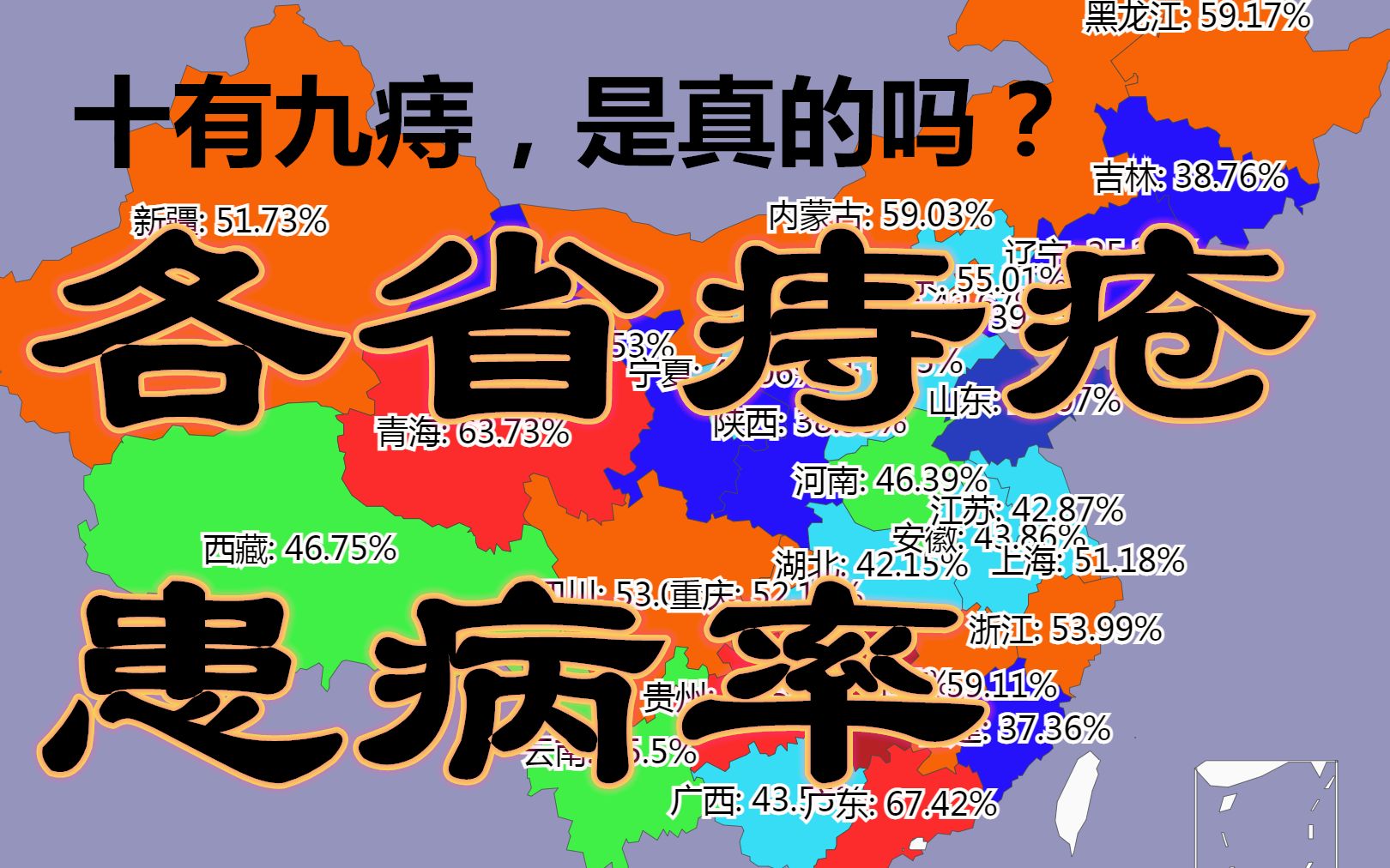 十有九痔,是真的吗?各省痔疮患病率-数据可视化