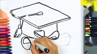 亲子趣味创意简笔画，画毕业季戴的学士帽和拿的证书，色彩认知