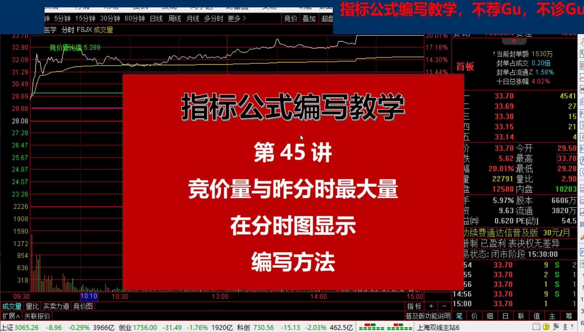 重启指标公式编写教学,第45讲 集合竞价量与昨分时最大量比值在分时...