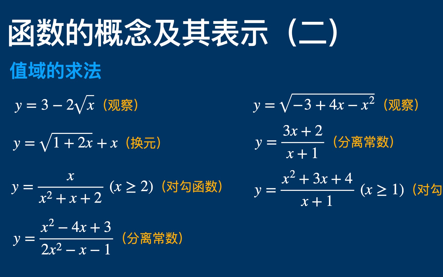 (高一)函数的概念及其表示(二)(函数值域)