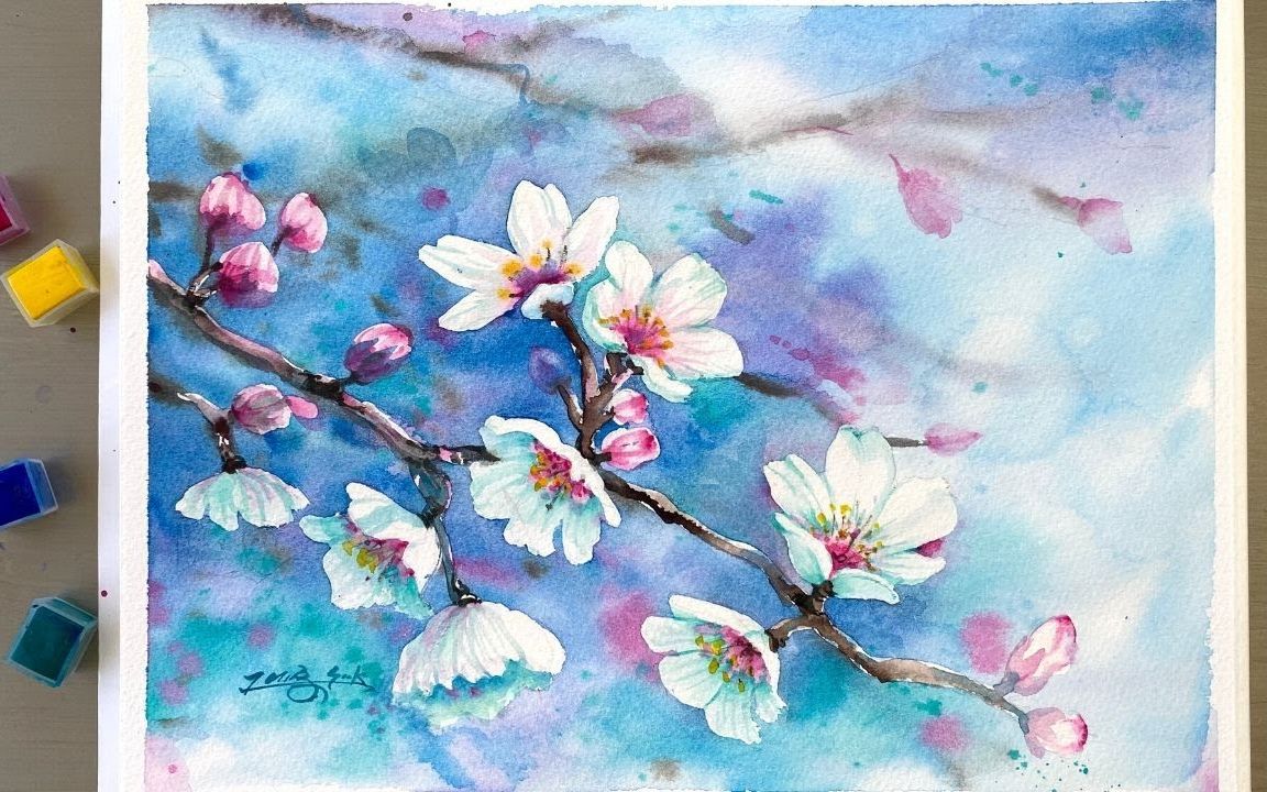 【水彩】水彩画樱花绘画教程