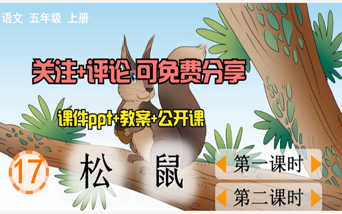 小学语文五年级上册《松鼠》课件ppt+教案+公开课,关注+评论:想要,可...