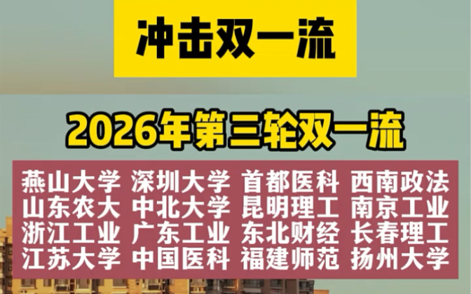 2026年第三轮双一流评估,你认为哪几所高校能够入选呢?我先来江苏...