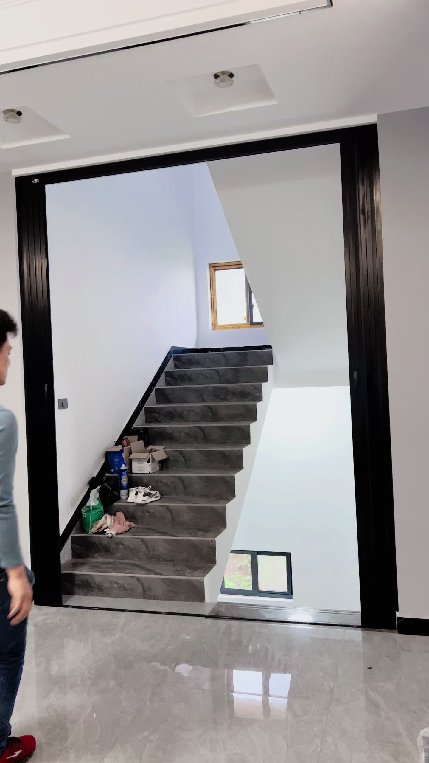 #上热门 楼梯口2联2对开隐形推拉门,密封不透气冬天隔空调冷热保温...