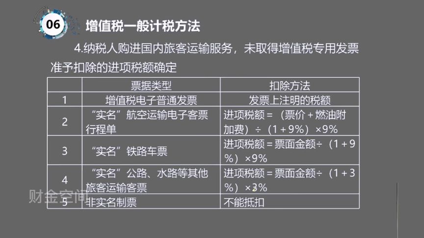 税务师一增值税一般计税方法(旅客运输普票抵扣项)