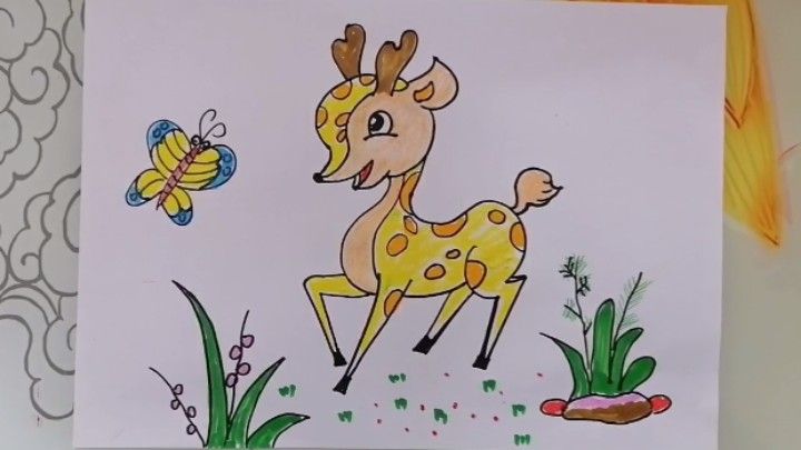 《可爱的小梅花鹿》儿童画