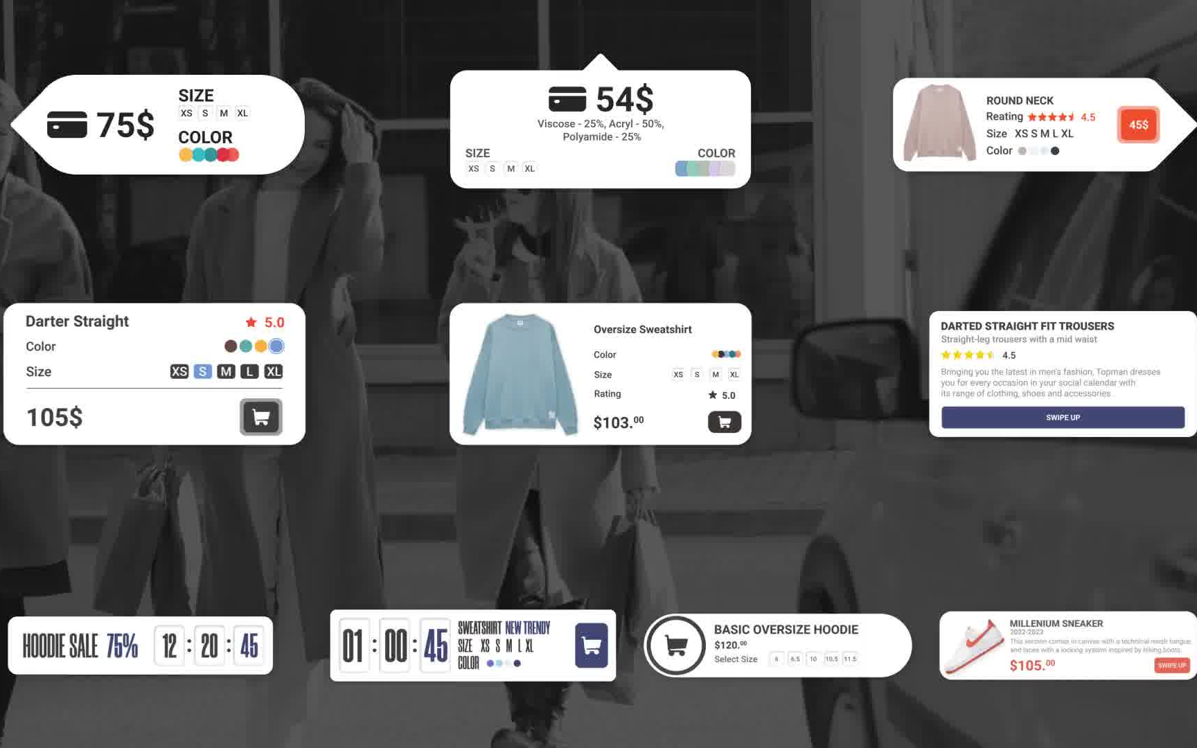 AE模板-衣服尺寸颜色码数标签展示五星好评标签倒计时促销标签商品...