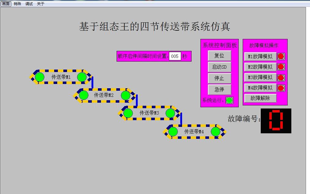 ...传送带控制系统组态模拟仿真 四节传送带控制仿真 PLC程序 组态王