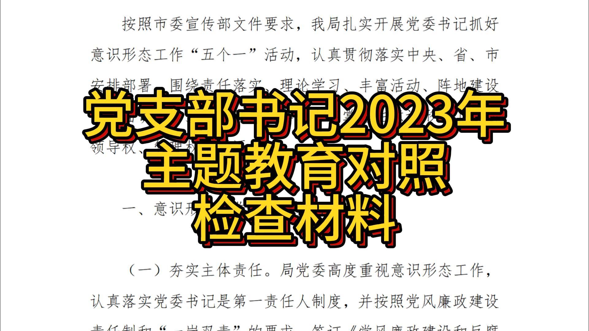 党支部书记2023年主题教育对照检查材料