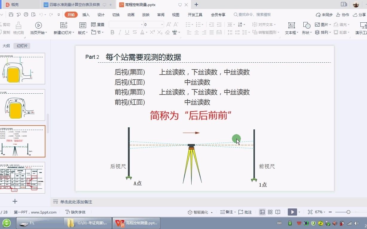四等闭合水准记录和计算