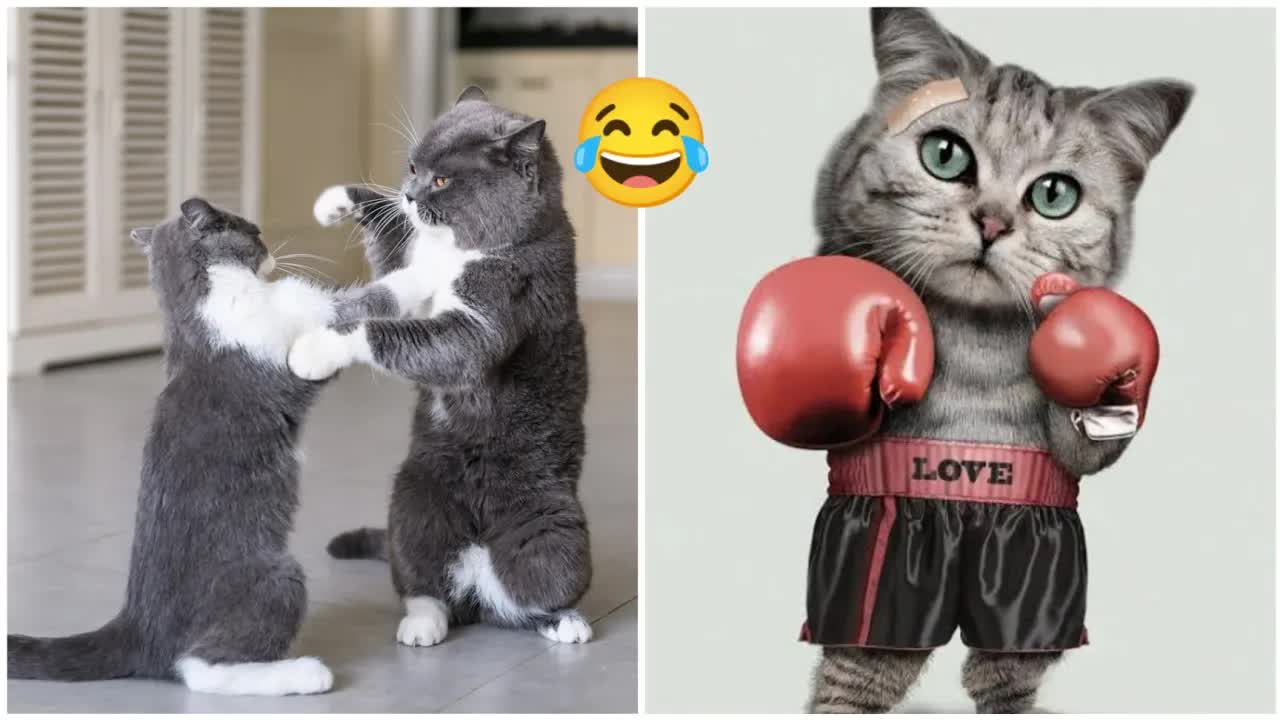 这只猫有拳击技巧ߥ�ߐ�| 搞笑猫视频|搞笑狗视频|#搞笑#搞笑动作#...