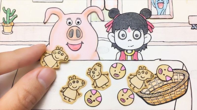 手绘定格动画:太乙飞猪第一次当吃播,和哪吒试吃饼干吧
