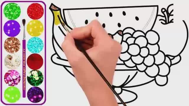 儿童简笔画:涂色水果盘子