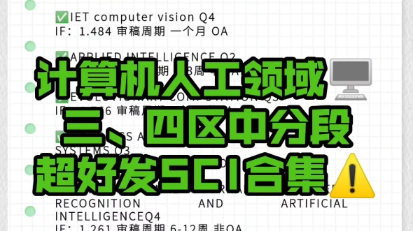 【计算机人工智能领域】超好发SCI合集,总有一本适合你‼️一定要刷到