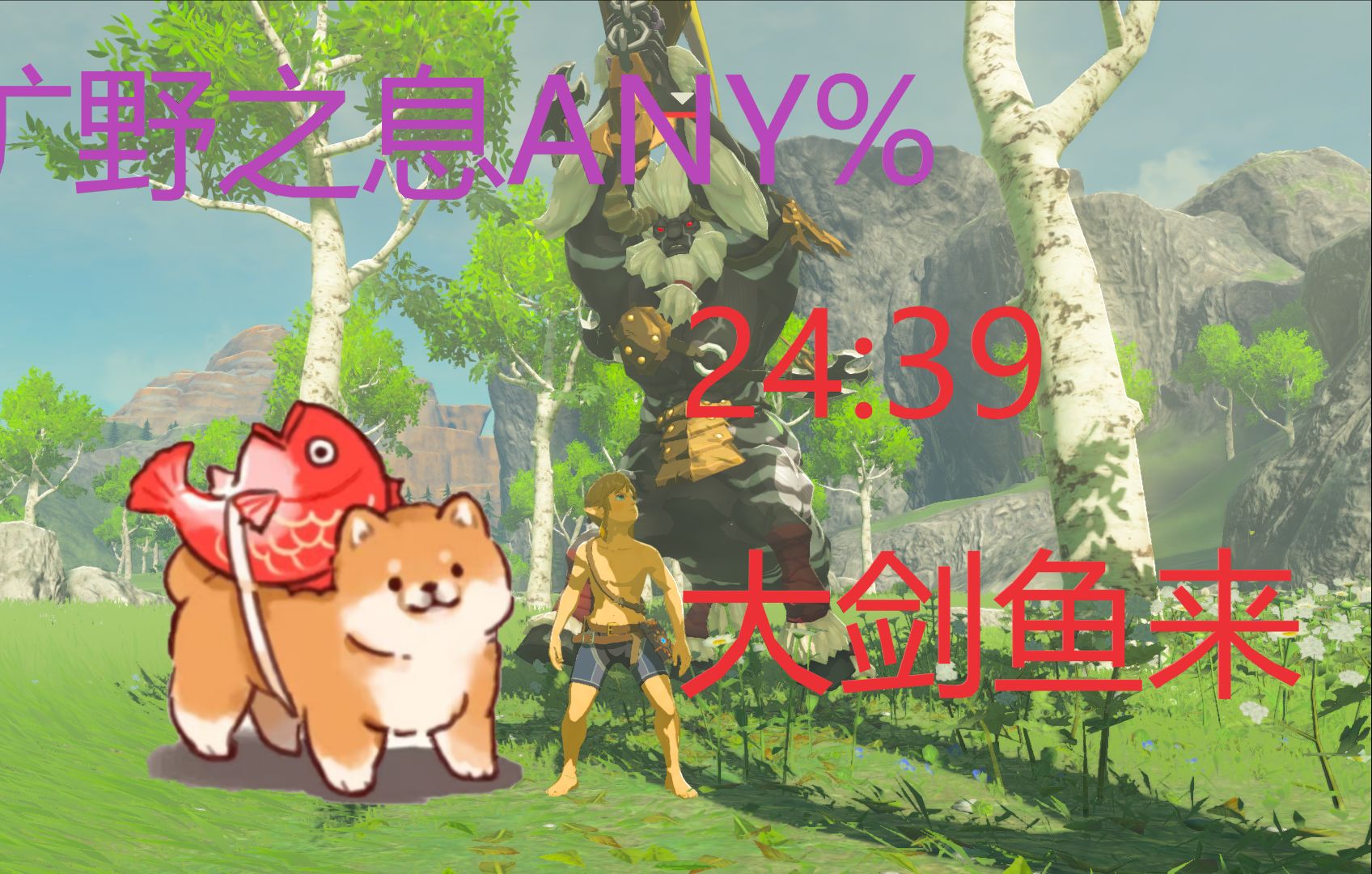 塞尔达传说旷野之息any%速通,24分39秒amiibo,大剑鱼来,猛得不行_...