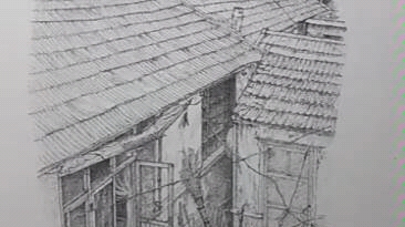 [素描]房子风景画