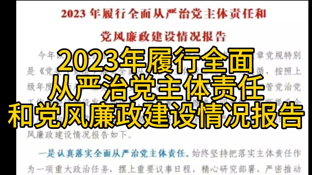 2023年履行全面从严治党主体责任和党风廉政建设情况报告