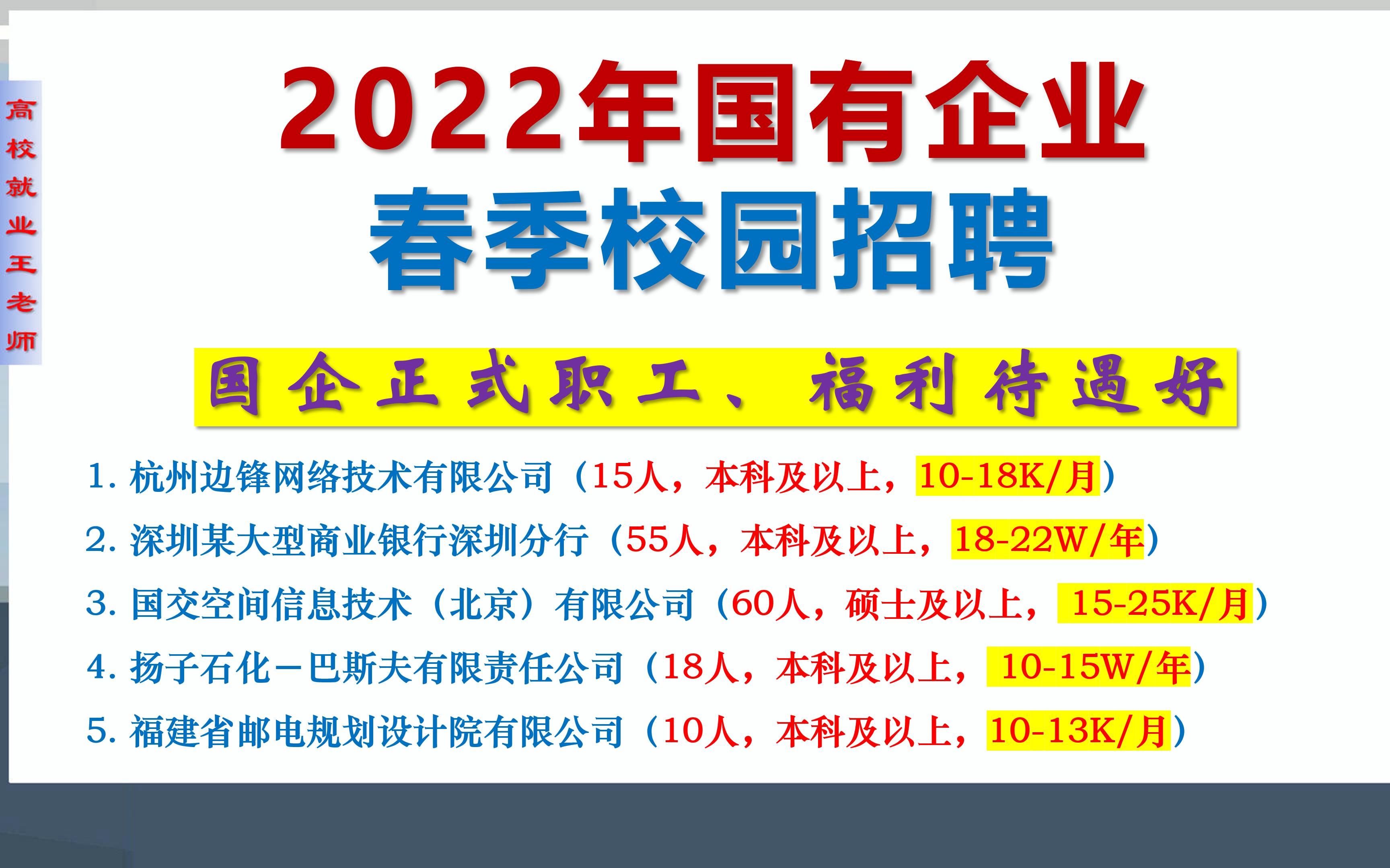 2022校园招聘,国企正式职工,薪资水平高,福利待遇好,5家单位,本科及...
