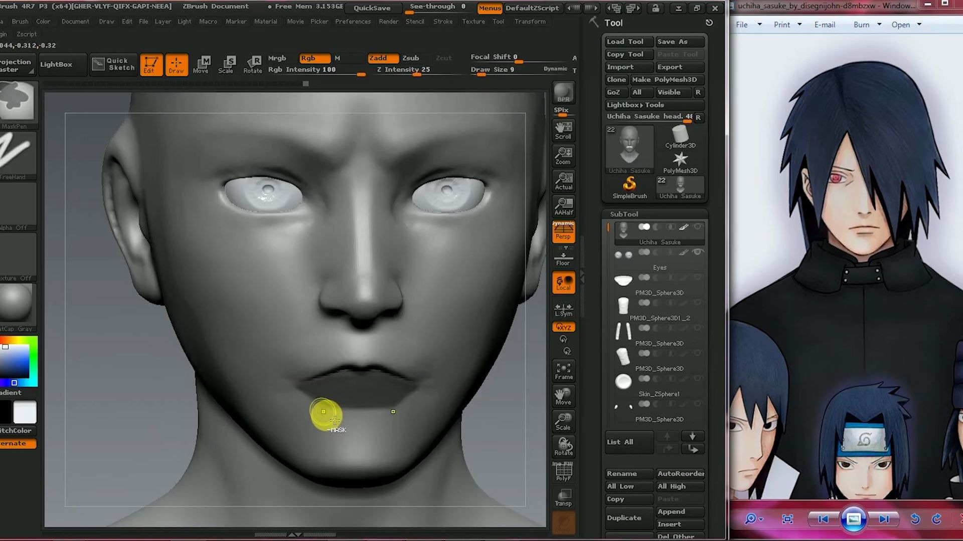 【3D建模】火影忍者佐助3D建模制作,ZBrush雕刻,建模教程