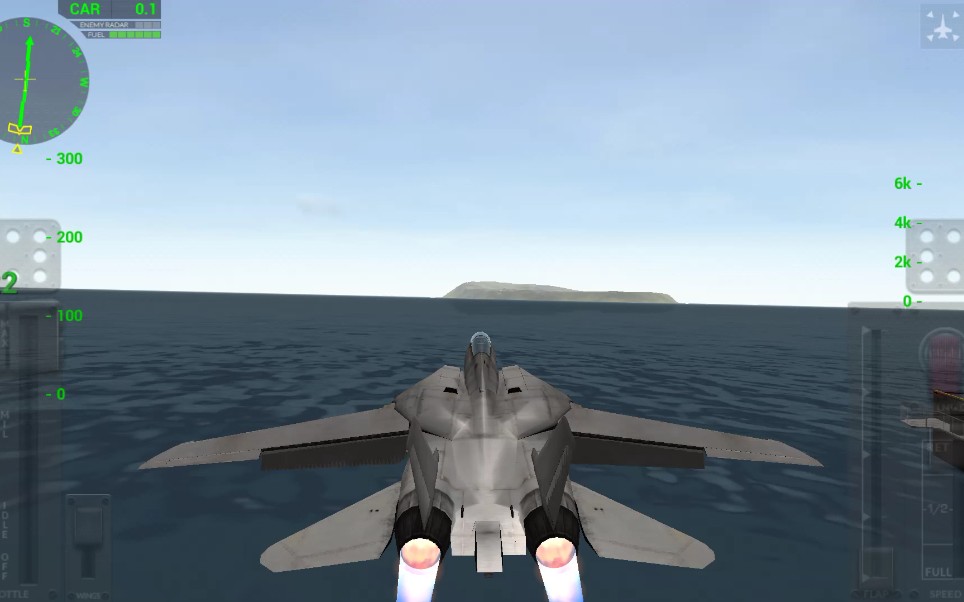 F18模拟起降2:F-14不借助弹射器纯滑行起飞(襟翼全开—加力全开,全机...