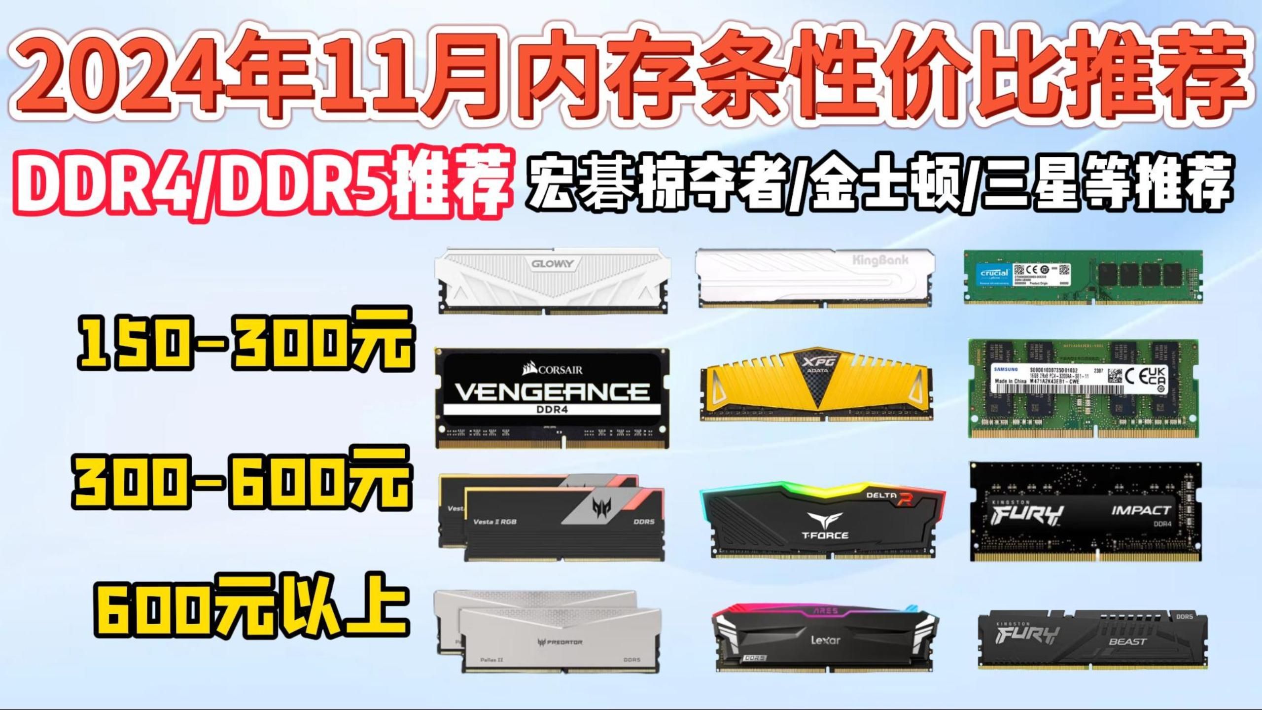 2024年11月高性价比内存条推荐!DDR4/DDR5内存条大选购!包含宏基...