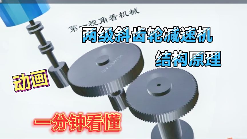 两级斜齿轮减速机结构原理,模型动画,一分钟看懂!