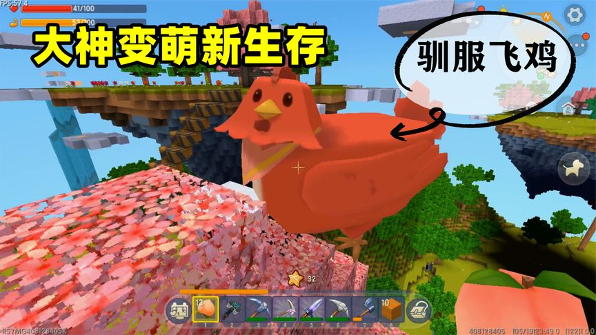 迷你世界大神变萌新5,驯服空岛飞鸡,从此多米又多了一个坐骑