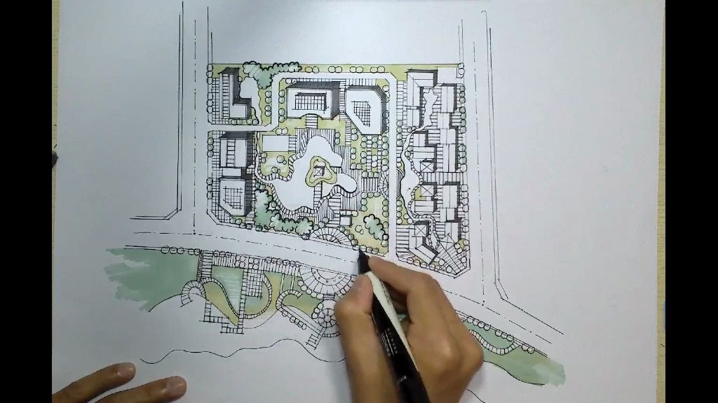 城乡规划专业总平面图上色技法(金筑四方手绘)