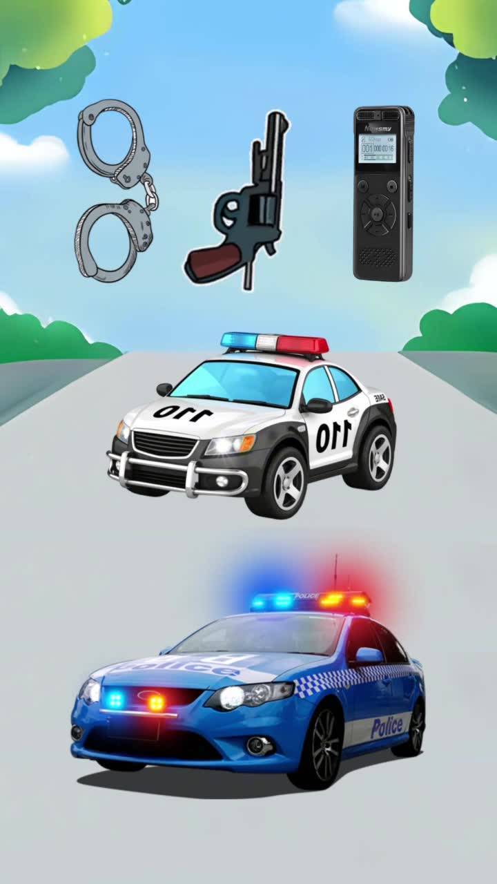 动漫:小警车救护车和消防车拿上工具和爸爸一起去上班