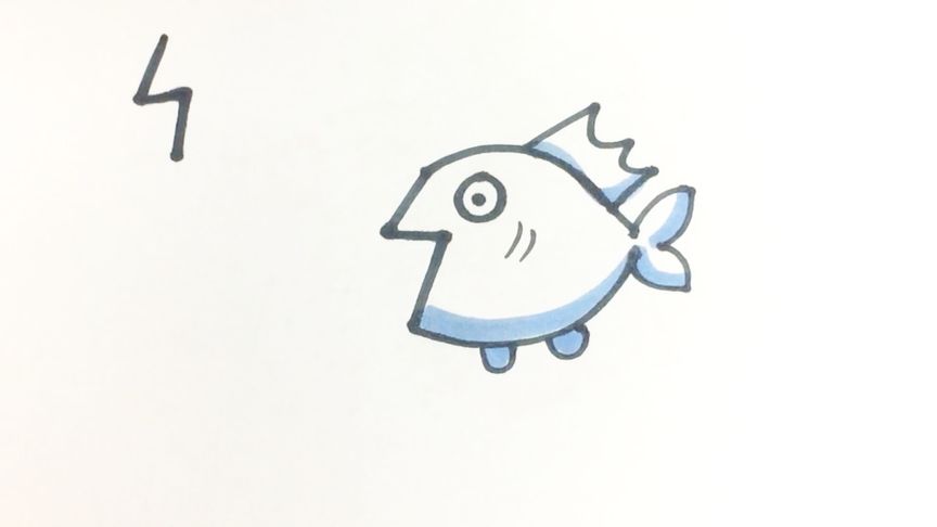 闪电符号画小鱼简笔画,是不是很有趣呢?你也可以在生活中找到哦