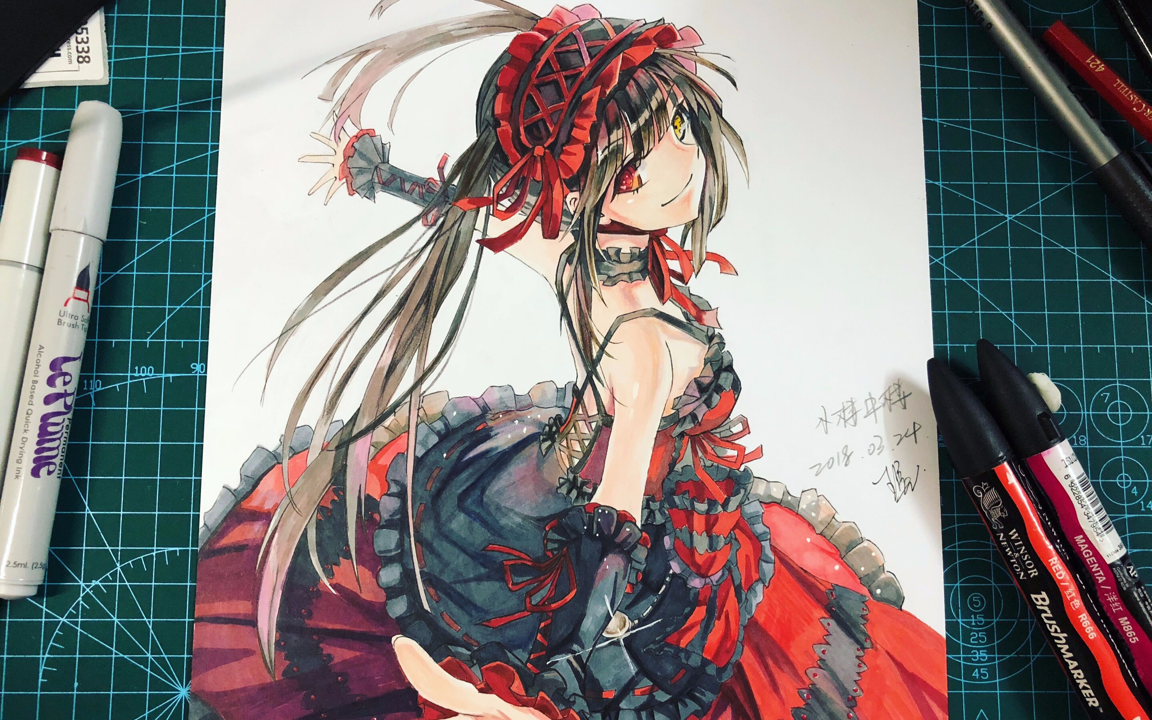 【马克笔手绘】约会大作战马克笔+彩铅乱涂一只狂三~起稿+勾线+...