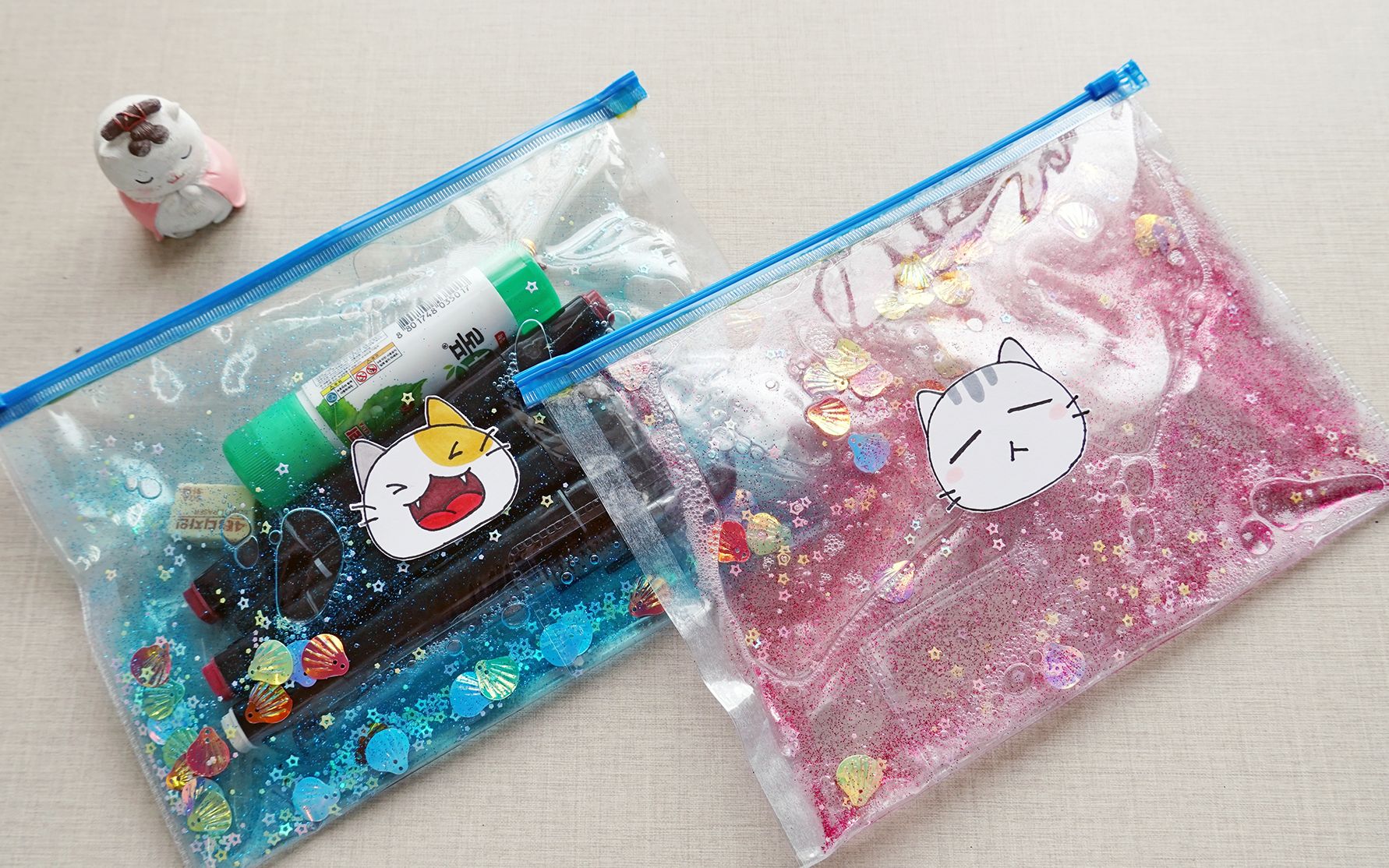 自制超级少女心的流沙笔袋,步骤很简单,身边的材料就能DIY!