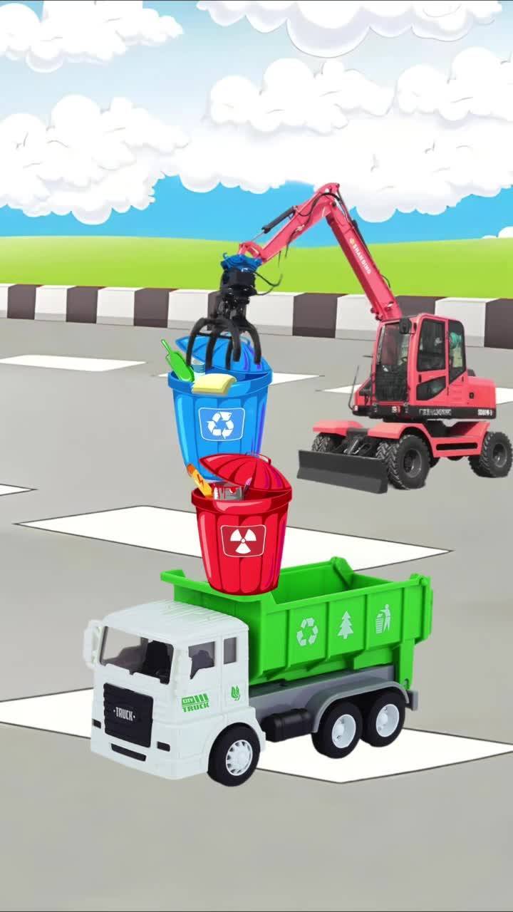 动漫:垃圾车装垃圾,卡车拉沙土,工程车动画片大全