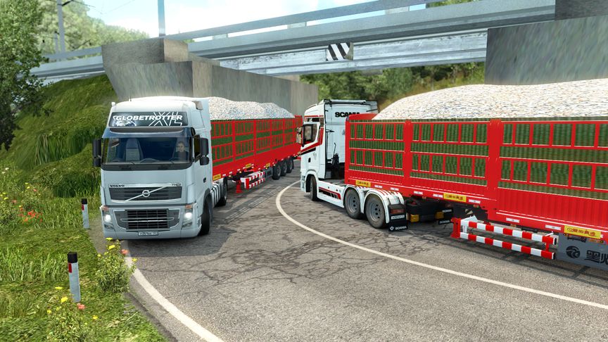 欧卡2:斯堪尼亚卡车满载碎石行驶在弯弯曲曲山路,一看就是老手