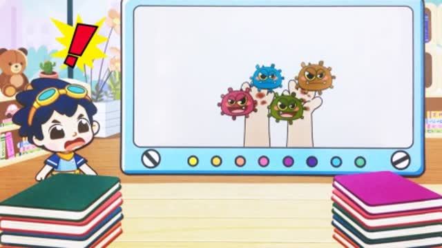 旗旗号手绘动画:皮皮鲁,吃东西前要洗手,手上有很多细菌哦