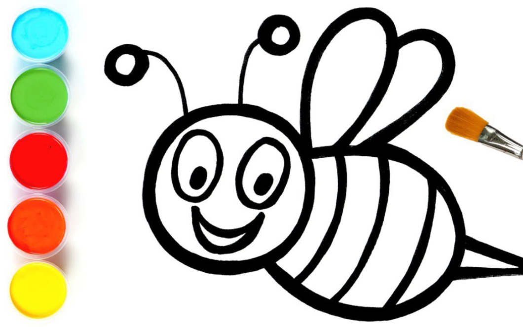 儿童色彩画简笔画着色涂色涂鸦填色教程,爱心蜜蜂儿童创意画