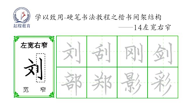 学以致用——硬笔书法教程之楷书间架结构14左宽右窄