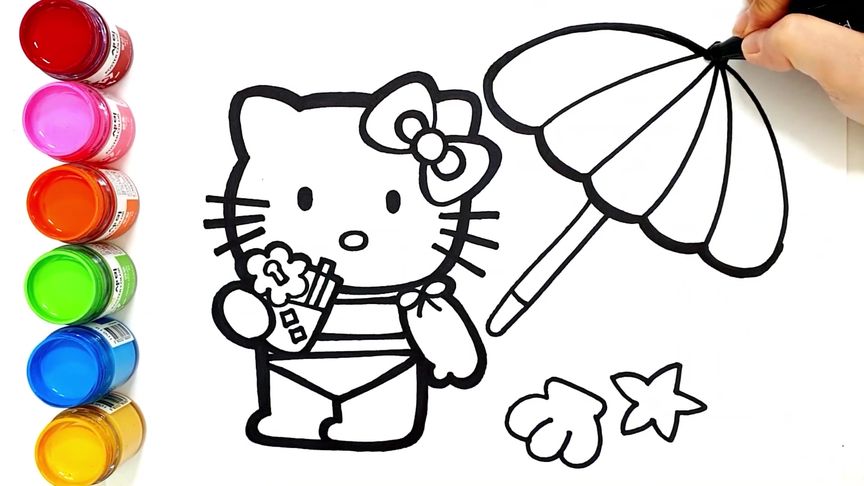 简笔画涂色教学:简单的画hellokitty,小朋友也能学会的绘画教程