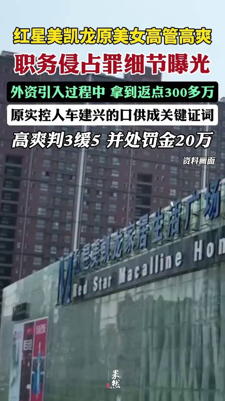 判三缓五,红星美凯龙原美女高管高爽职务侵占罪细节曝光。(经济观察报)