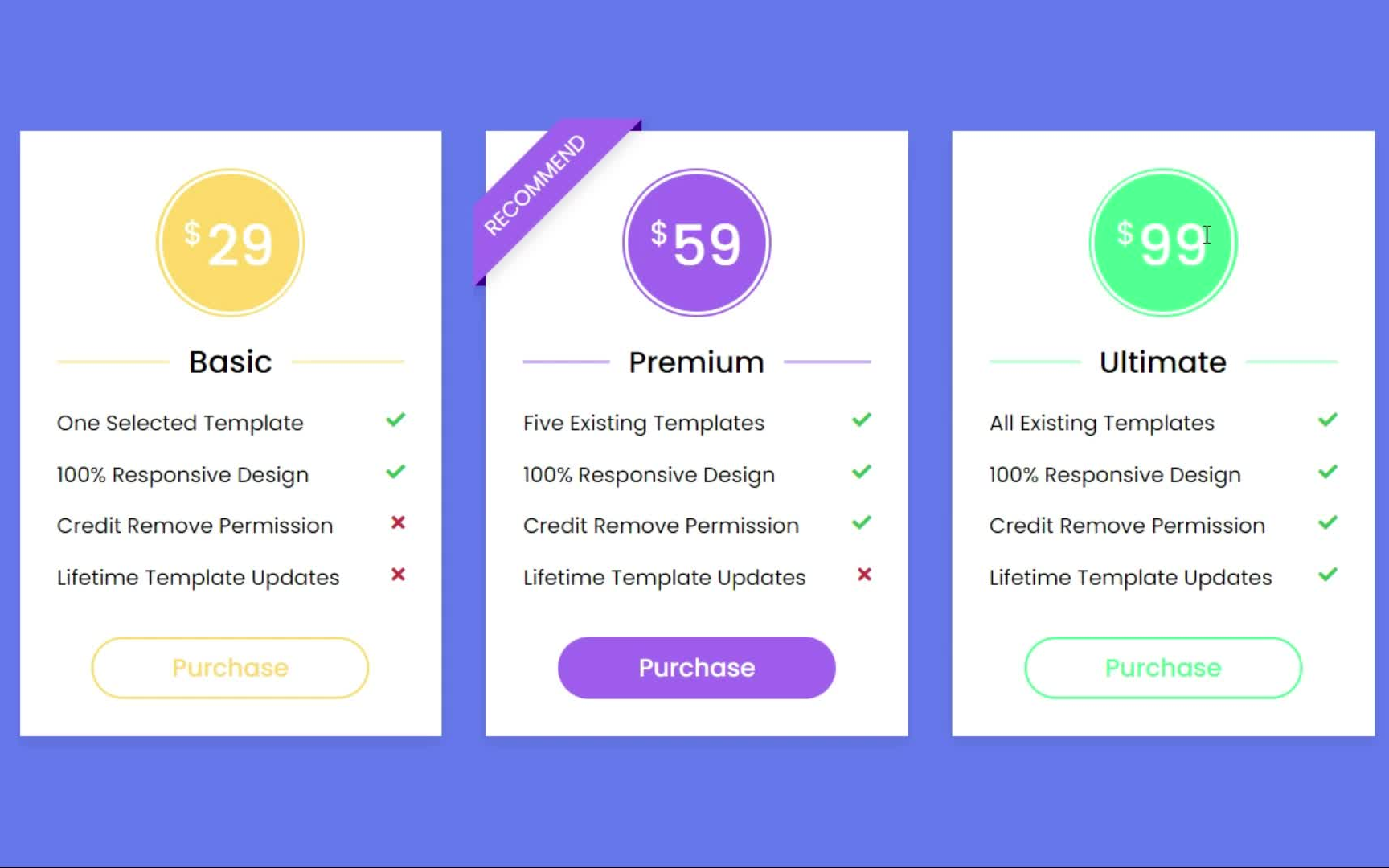响应式定价表仅使用HTML和CSS