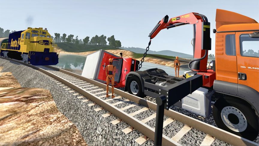 模拟火车事故,可乐小货车在配送途中翻车卡在铁轨边,车祸模拟器