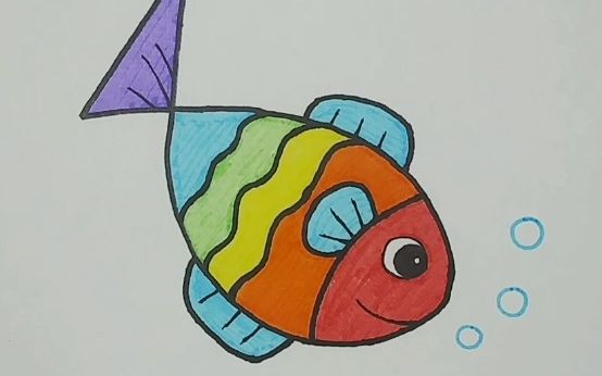 【简笔画】彩色的鱼 ,每天一幅简笔画(线稿)